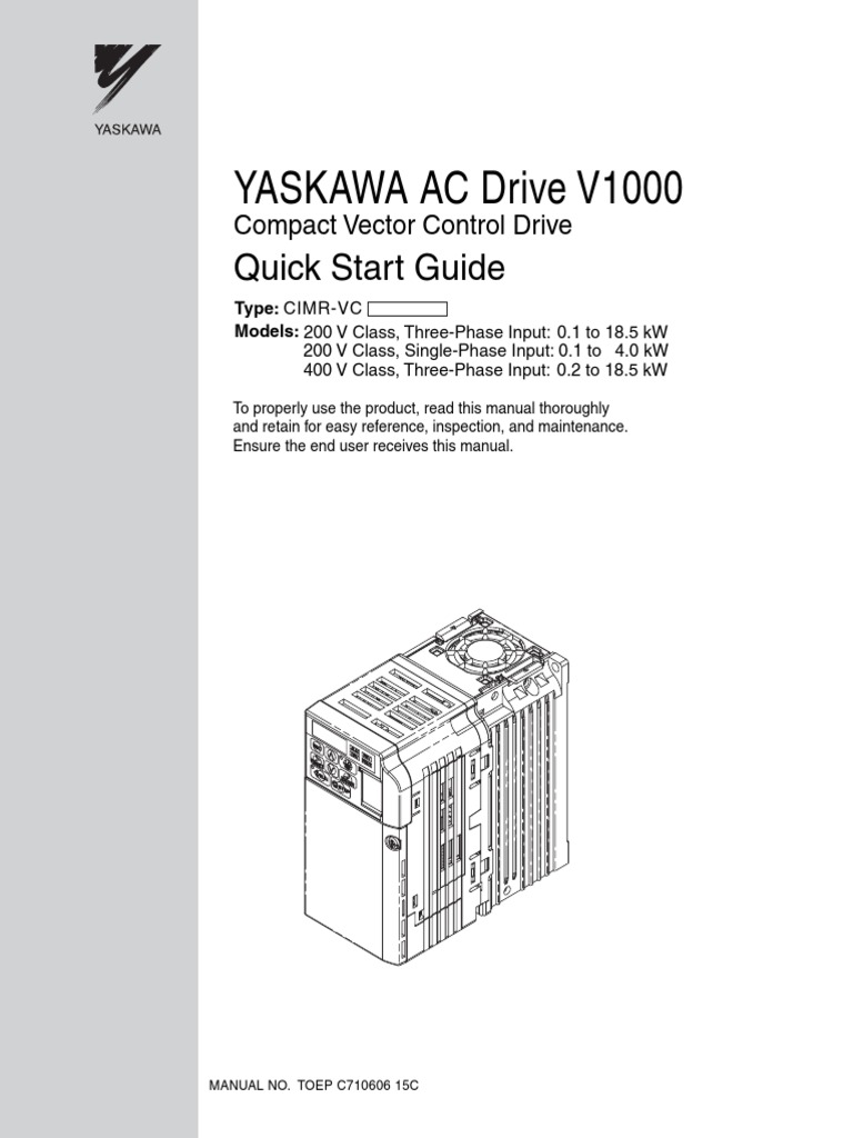 V1000 - Quick Start Guide Europe | PDF | Power Supply | Electric Motor