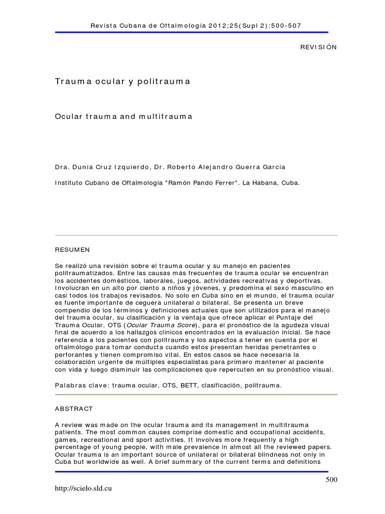 Trauma Ocular y Politrauma | PDF | Lesión | Ojo humano