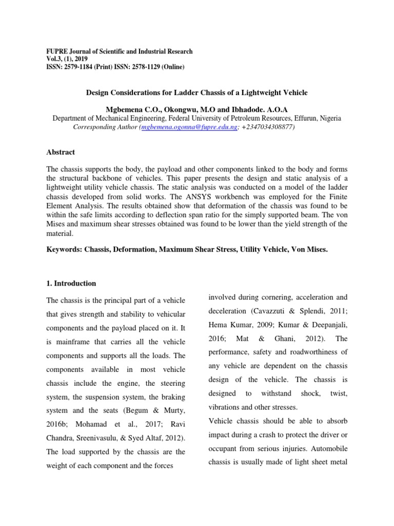 Design Considerations For Ladder Chassis of A Lightweight Vehicle | PDF ...