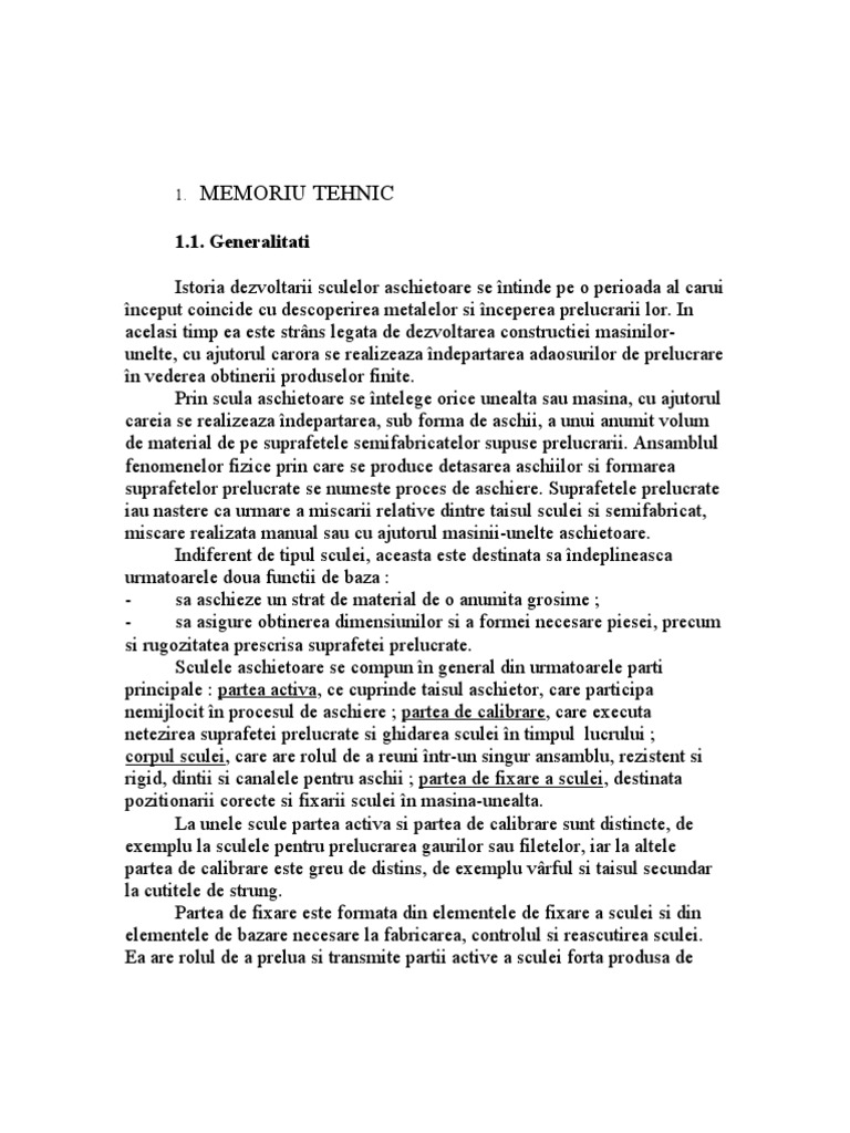 MEMORIU TEHNIC Cutit de Strung | PDF