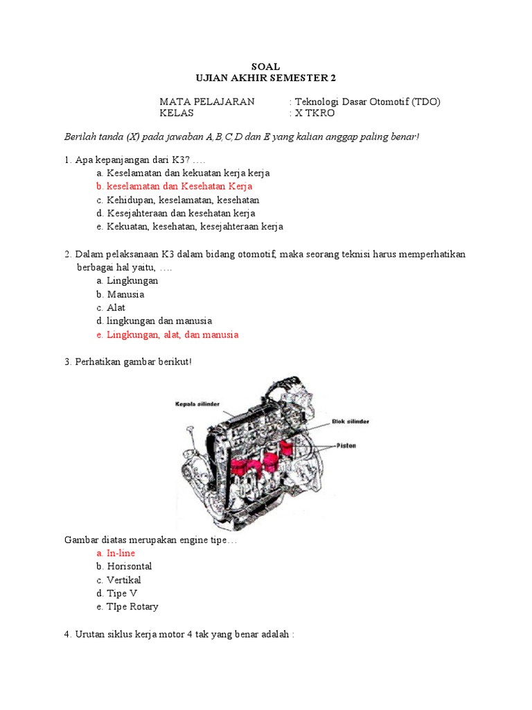 Soal Pas Tdo (Teknologi Dasar Otomotif) X Tkro | PDF