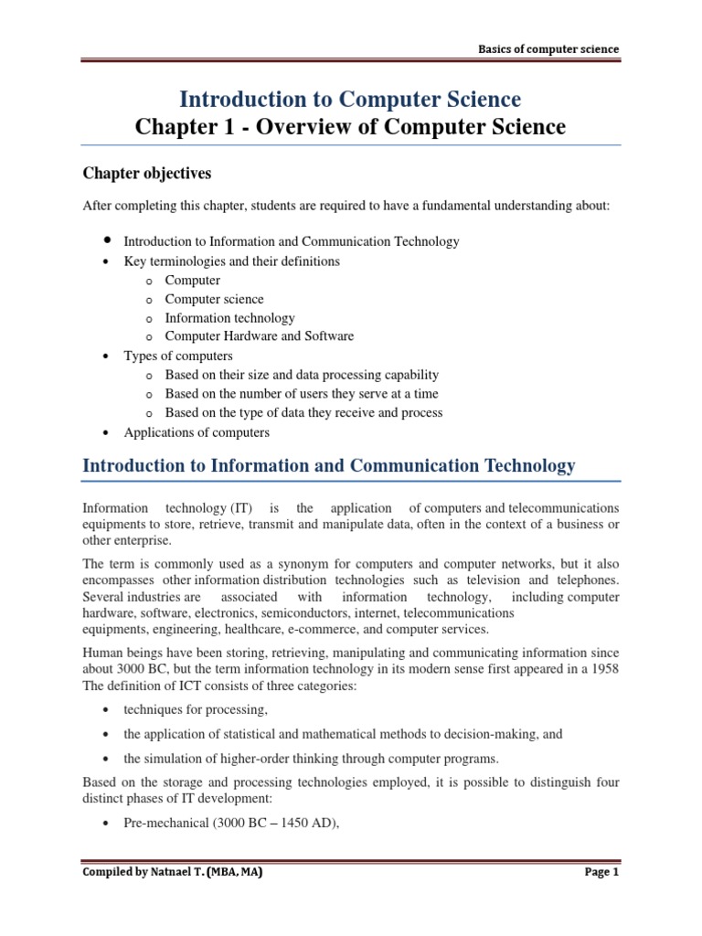 Chapter 1 - Basics of Computer Science | PDF | Information Technology | Computer Hardware