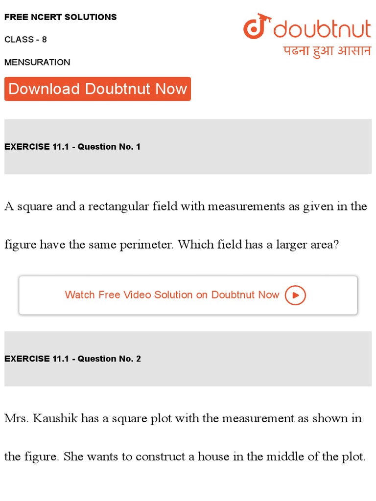 Class 8 NCERT Mensuration Guide | PDF | Area | Volume