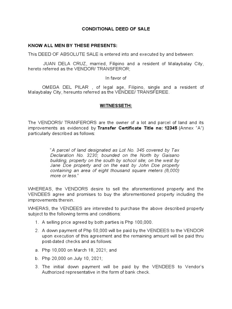 Conditional Deed of Sale | Download Free PDF | Deed | Notary Public