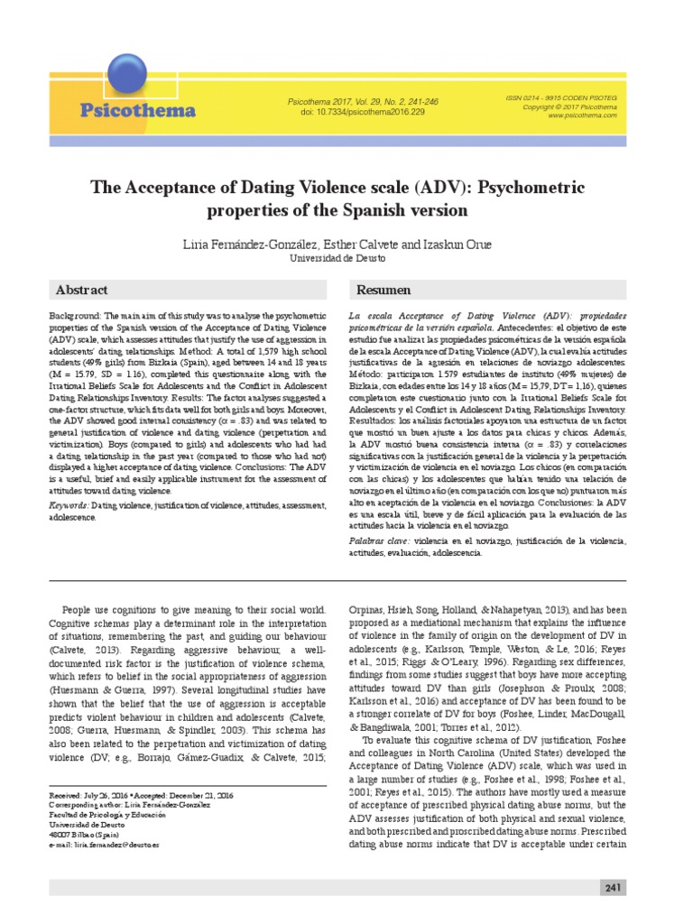 The Acceptance of Dating Violence Scale (ADV) | PDF