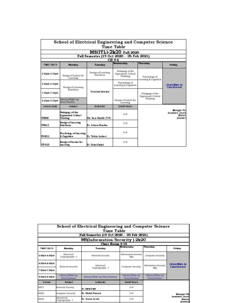 Fall 2020 MS Course Timetable | PDF | Libraries | Seminar