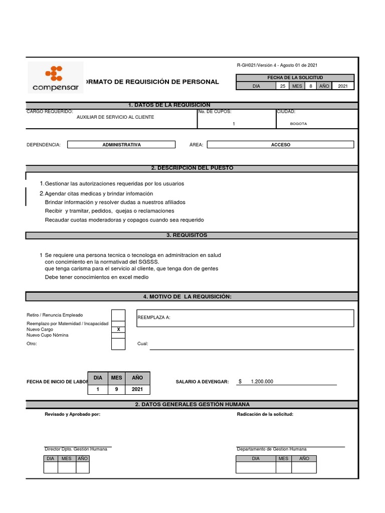Formato de Requisicion de Personal | PDF