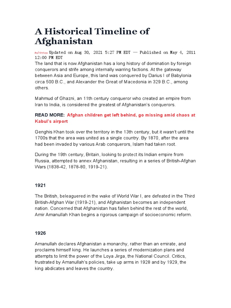A Historical Timeline of Afghanistan: Read More | PDF | Taliban ...