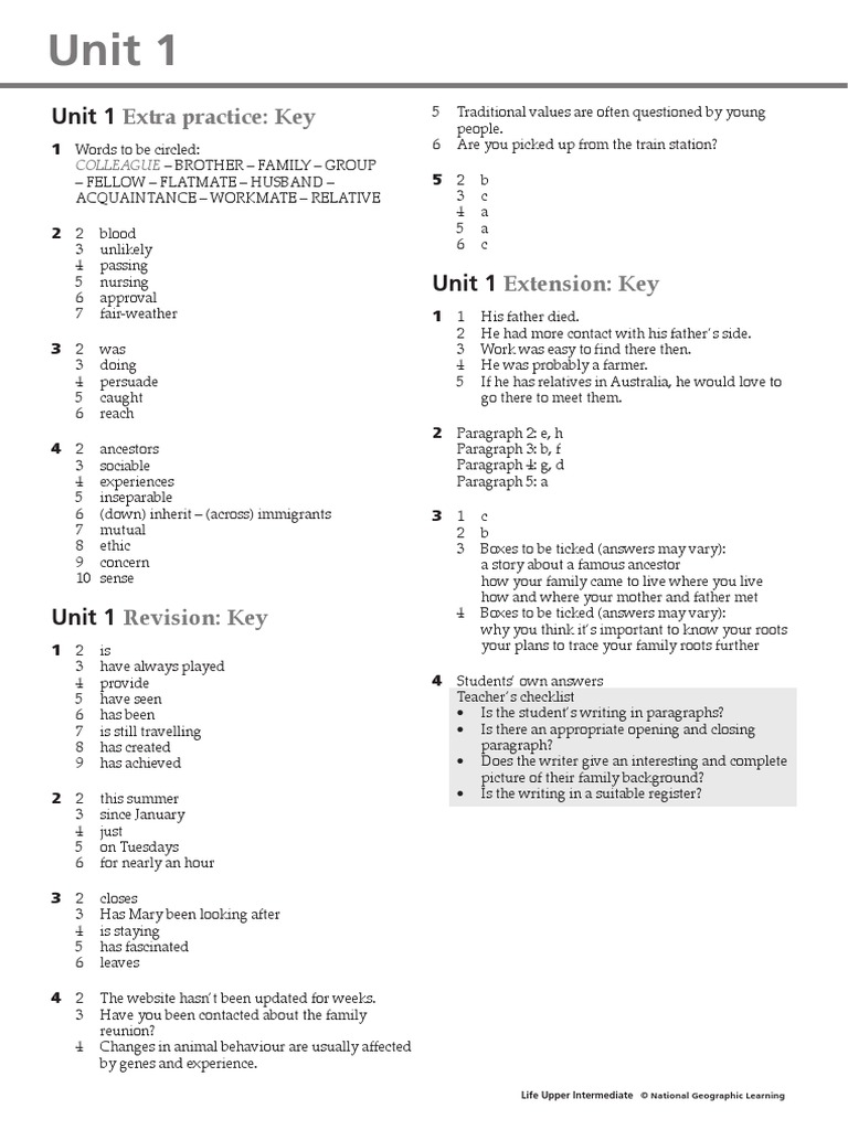 Unit 1: Extra Practice: Key | PDF