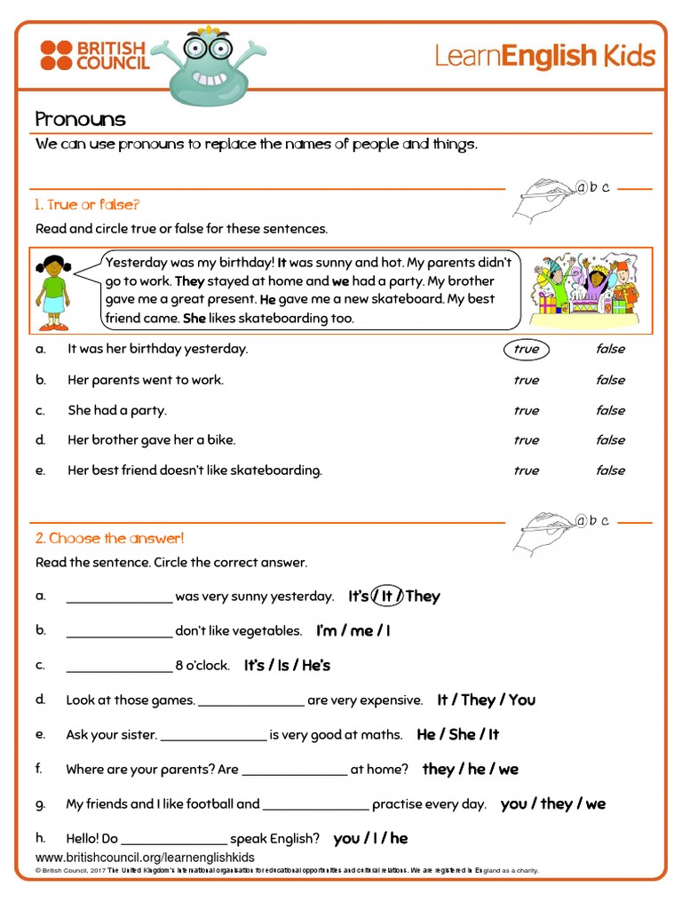Grammar Practice Pronouns Worksheet | PDF | Linguistics