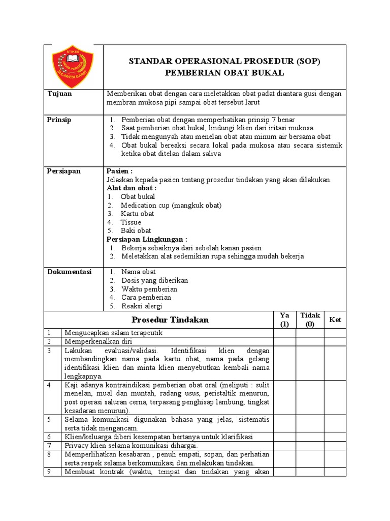 Standar Operasional Prosedur Pemberian Obat Bukal | PDF