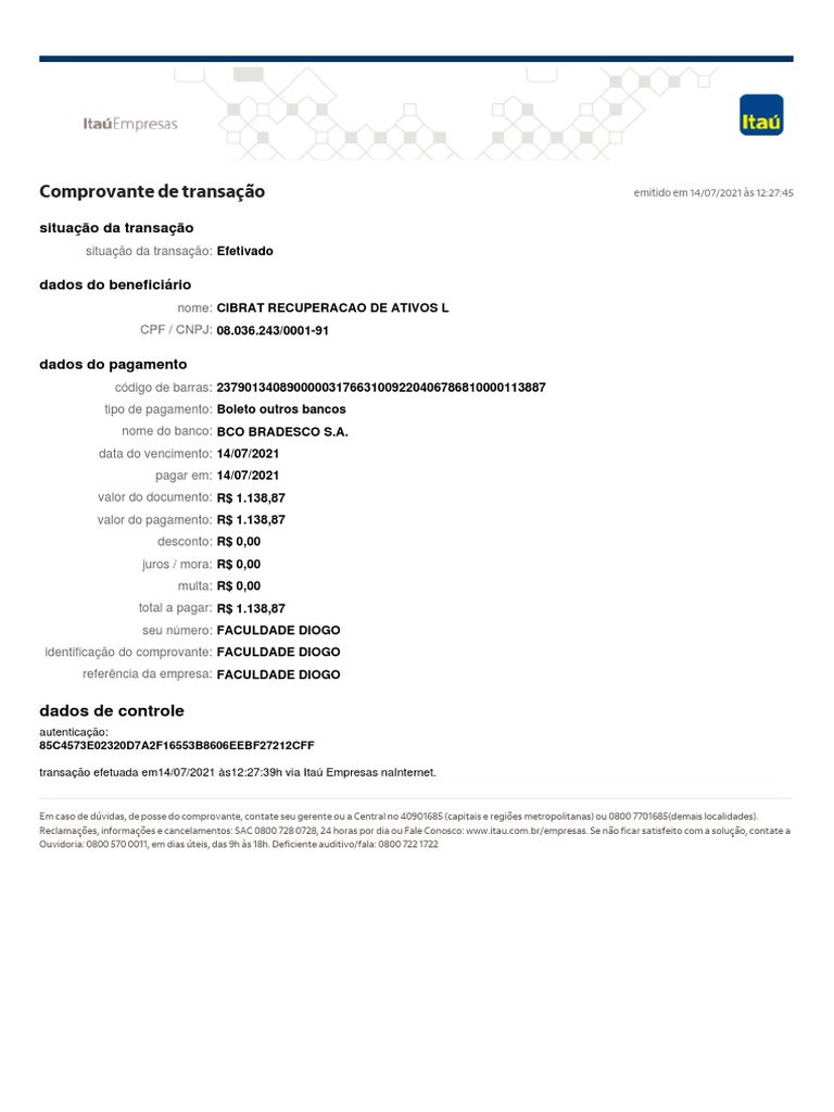 Comprovante Faculdade Diogo | PDF