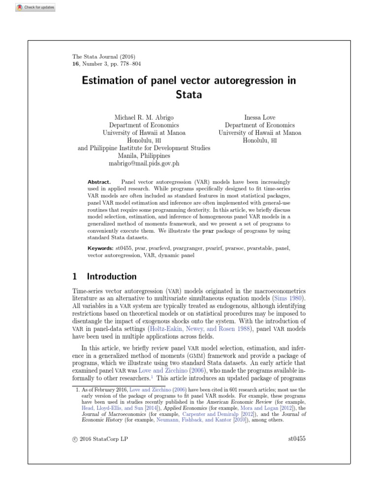 Gmm Var Stata Pdf Vector Autoregression Akaike Information Criterion