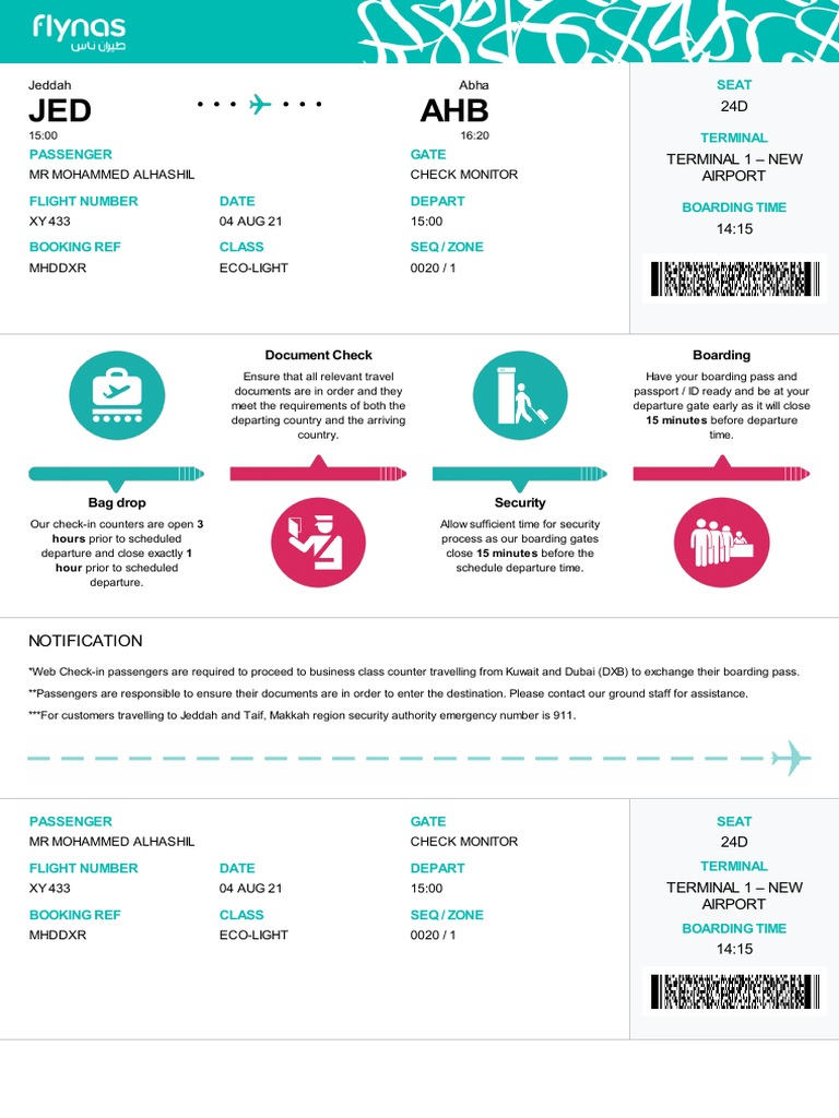 Flynas - BoardingPass - PNR MHDDXR - 04 Aug 2021 | PDF | Airport ...