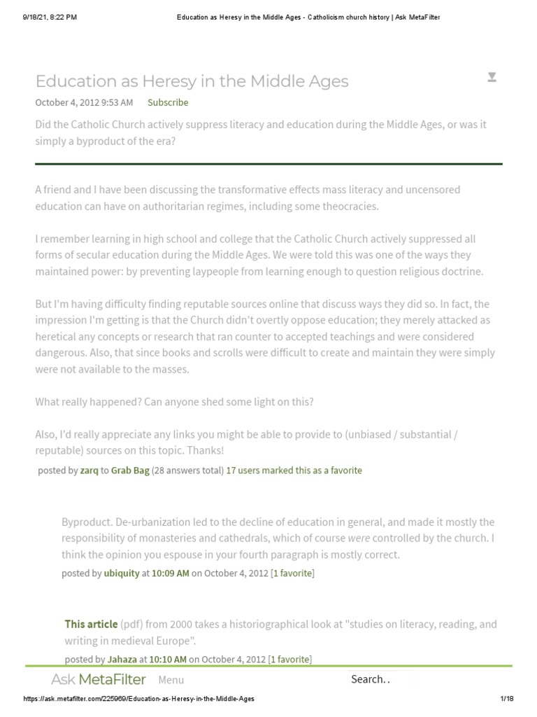 Education As Heresy in The Middle Ages - Catholicism Church History ...