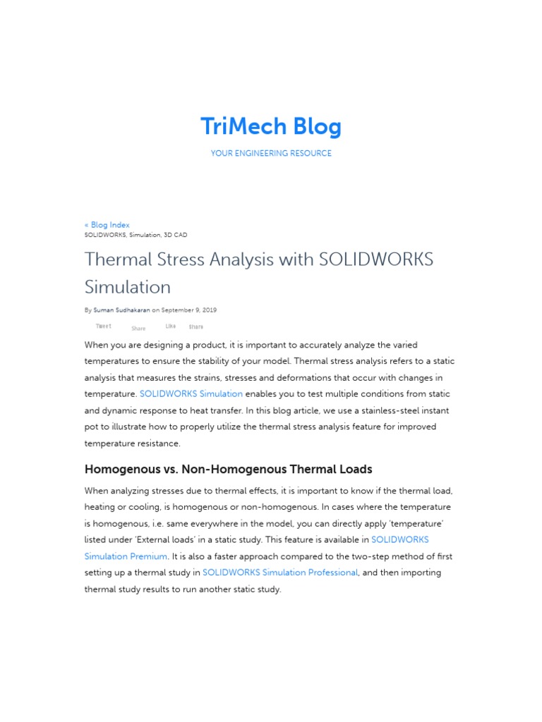 Thermal Stress Analysis With SOLIDWORKS Simulation | PDF | Stress ...