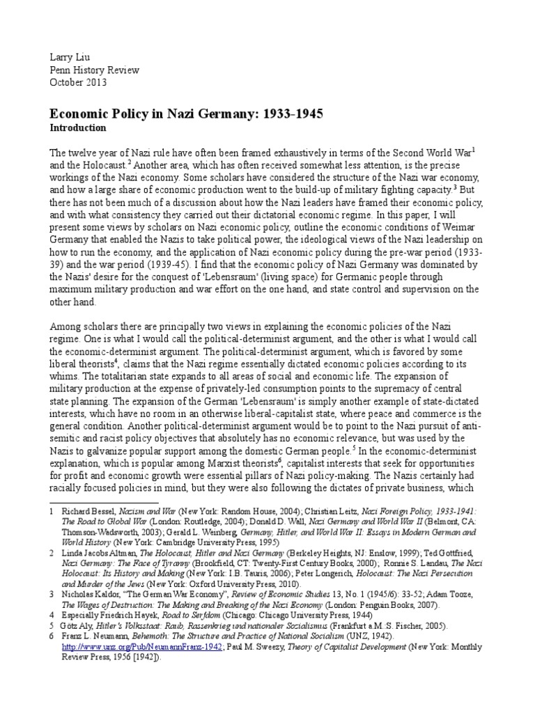 Economic Policy in Nazi Germany 1933 194 | PDF | Weimar Republic | Nazi ...