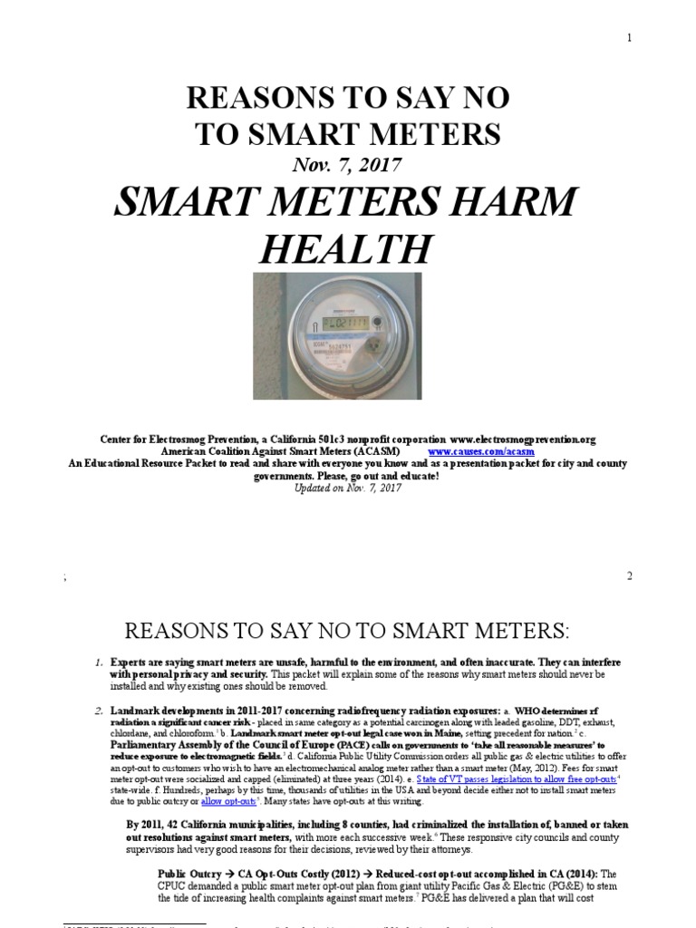 Reasons To Say No To Smart Meters | PDF | Radio Frequency | Pacific Gas ...