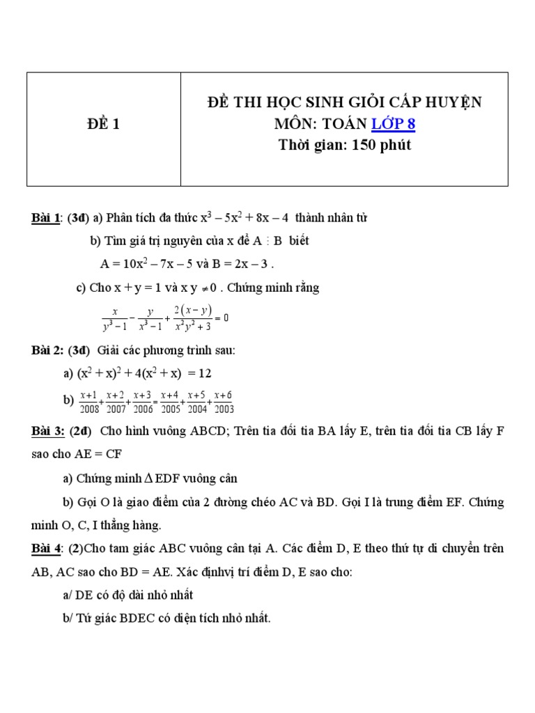 Bo de Thi Hoc Sinh Gioi Mon Toan Lop 8 Cap Huyen | PDF