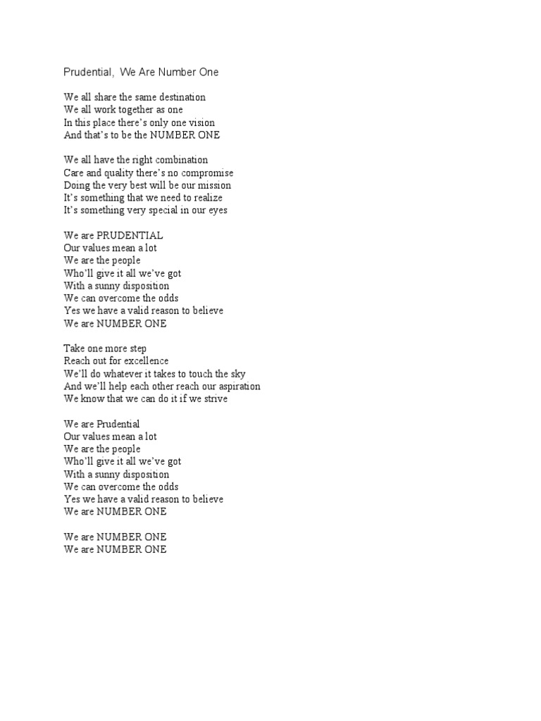 Lirik Prudential - We Are Number One | PDF