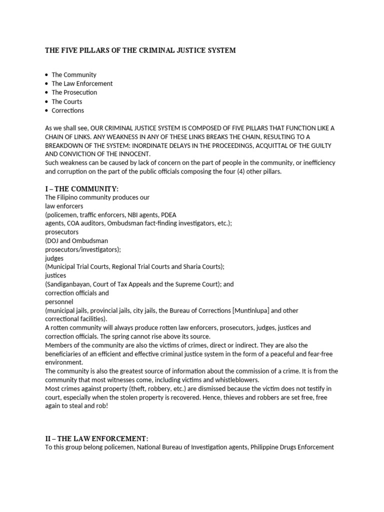 The Five Pillars of The Criminal Justice System | PDF | Prosecutor ...