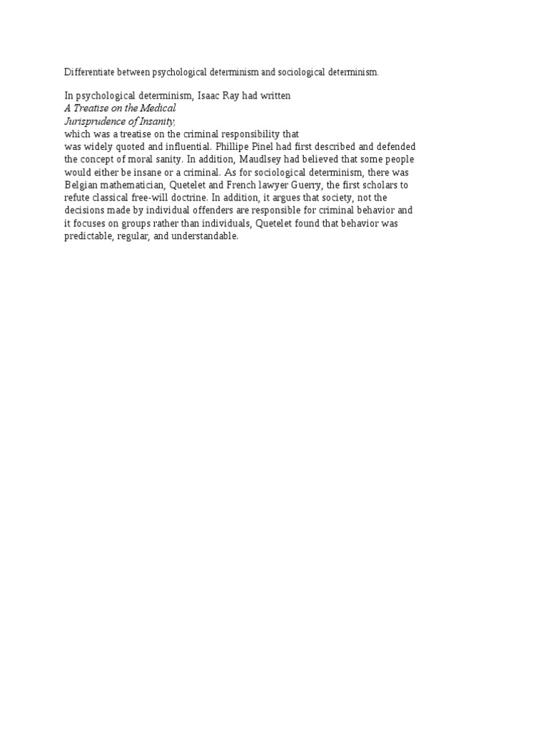 Psychological Determinism and Sociological Determinism | PDF