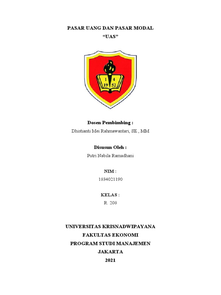 Uas Pasar Uang Dan Pasar Modal - Putri Nabila Ramadhani (1834021190) | PDF