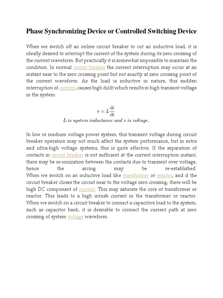 Phase Synchronizing Device or Controlled Switching Device: Circuit ...