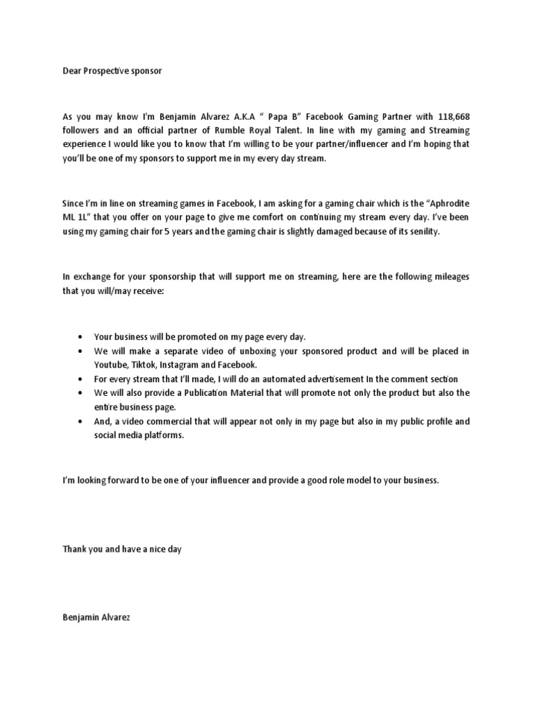 Dear Prospective Sponsor | PDF