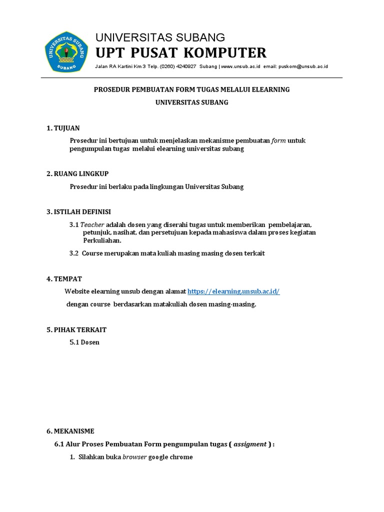 SOP - Elearning - Dosen - Pembuatan Form Pengumpulan Tugas | PDF