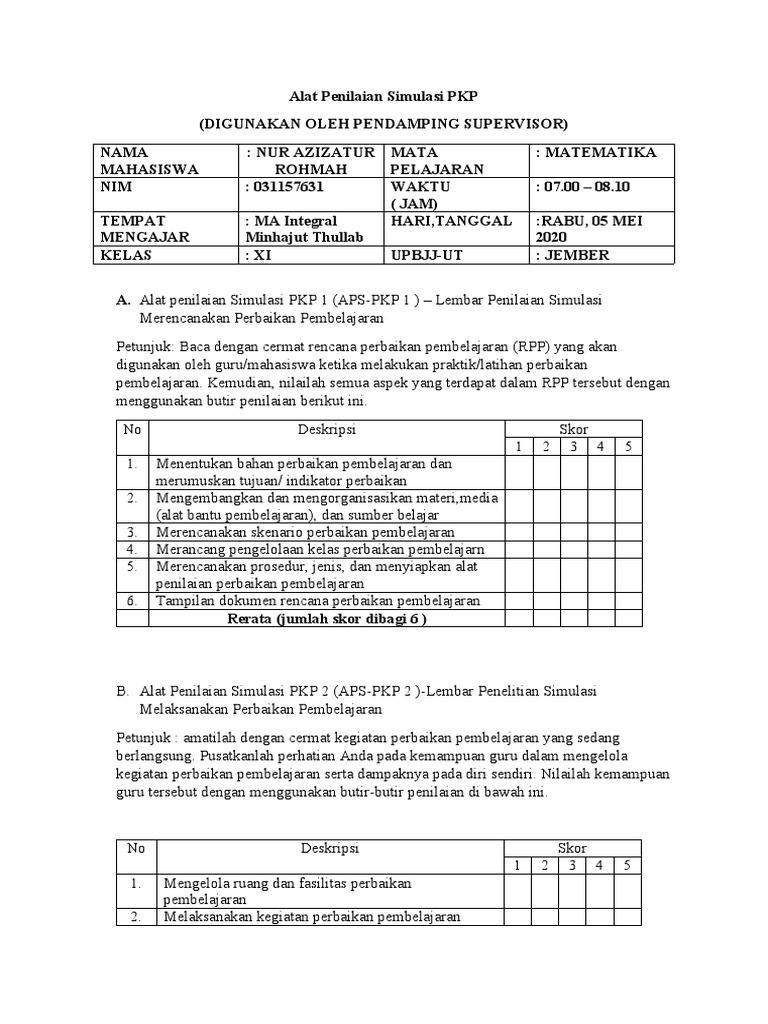 Alat Penilaian Simulasi PKP APKG 1 DAN 2 | PDF