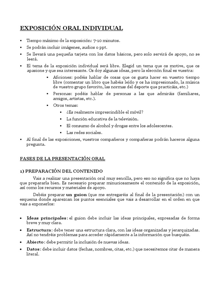 Guía para Exposición Oral Individual | PDF