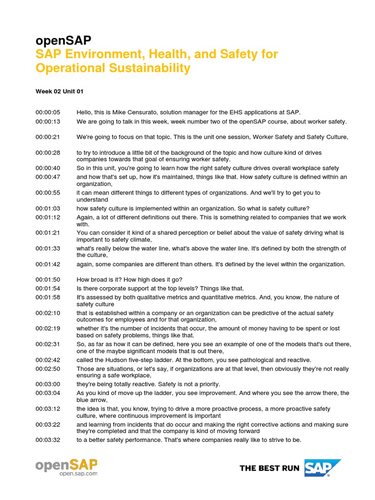 openSAP Ehs1 Week 02 Transcript | PDF | Occupational Safety And Health ...