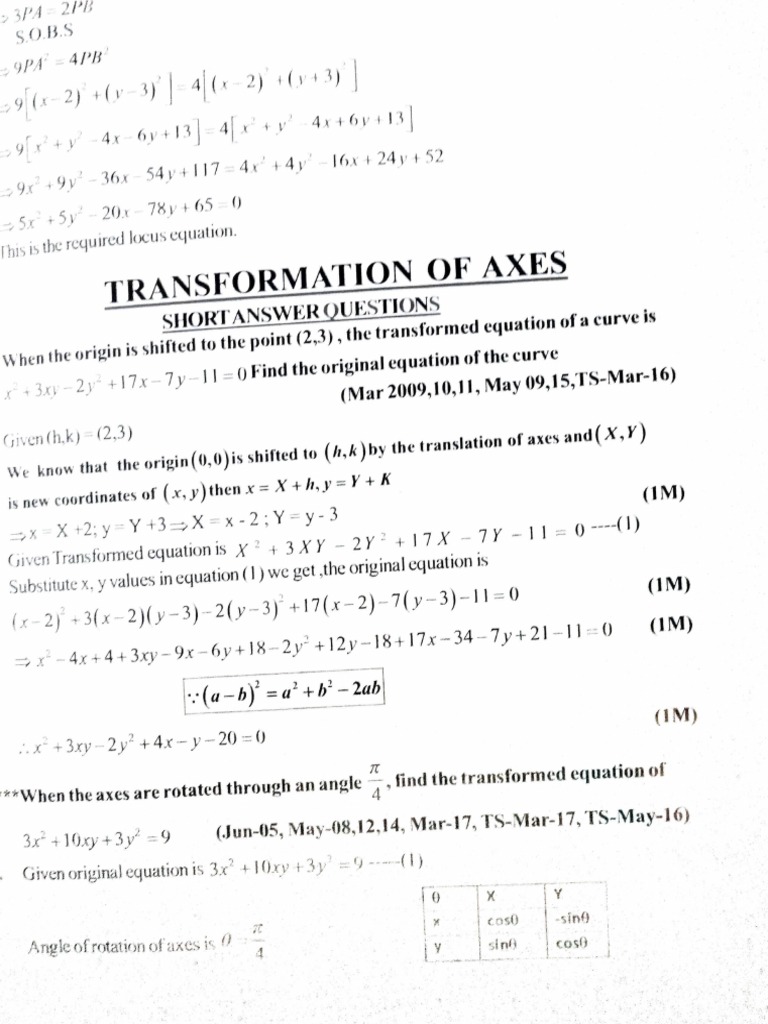 Transformation of Axis | PDF | Coordinate System | Algebraic Geometry