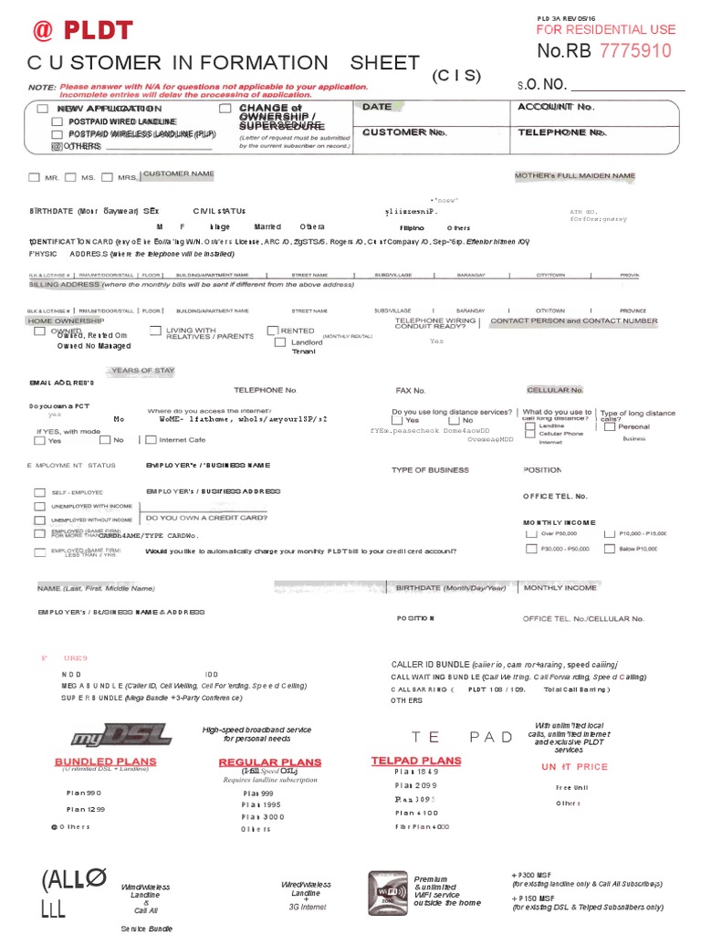 PLDT Application Form-1 | PDF | Internet Access | Oral Communication