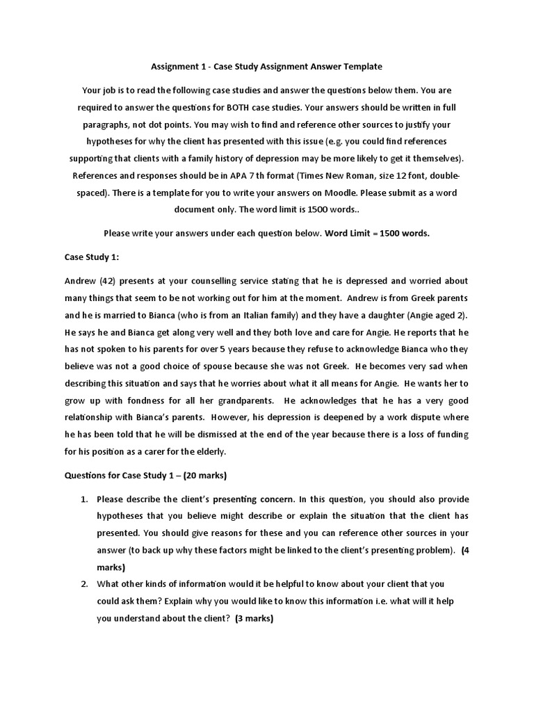 Case Study Assignment Guidelines | PDF | Psychotherapy | Behavioural ...