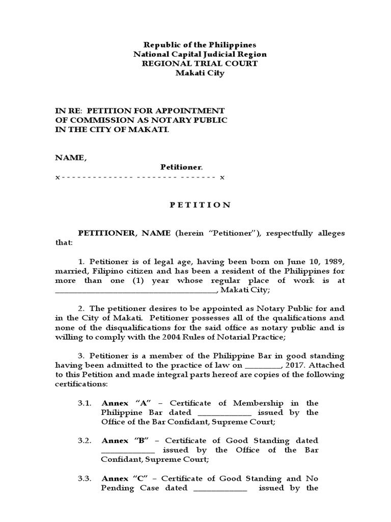 Petition - Notarial Commission | PDF | Notary Public | Justice