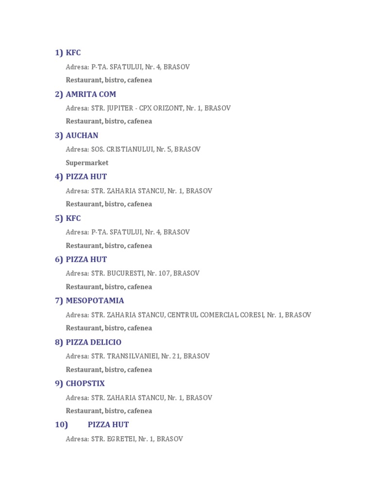 Restaurant, Bistro, Cafenea | PDF | Fast Food Restaurants | Restaurants