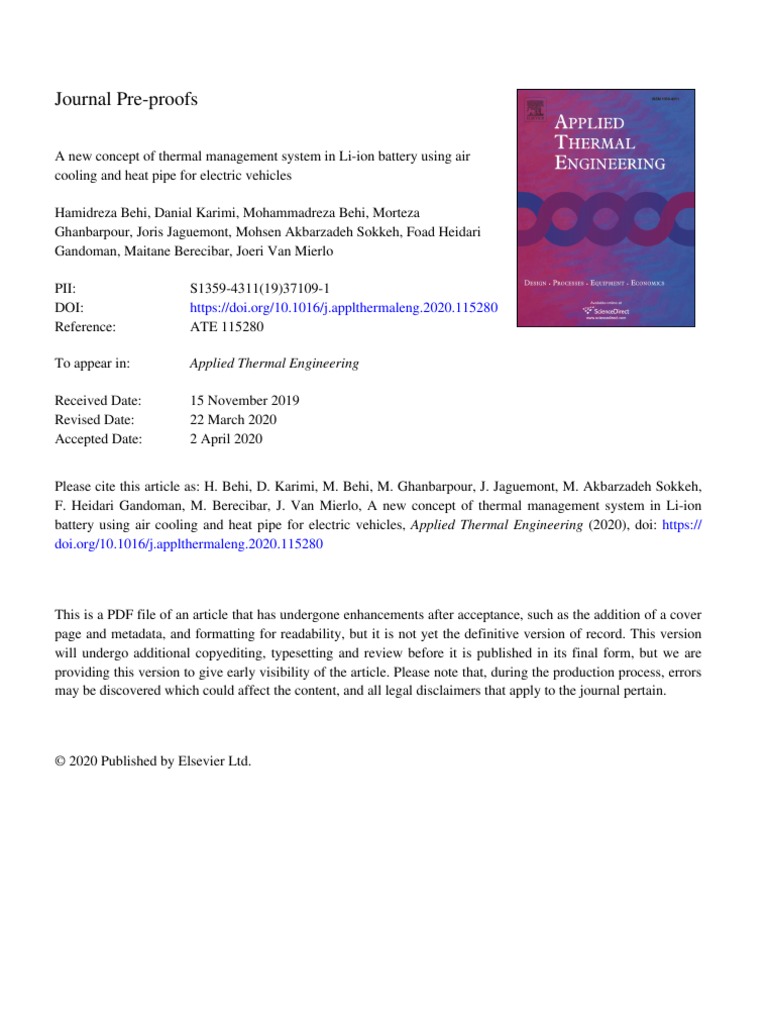 Journal Pre-Proofs: Applied Thermal Engineering | PDF | Heat Transfer ...