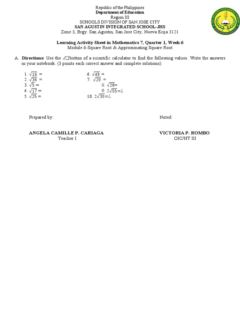 Las Math 7 Q1-W6 2021-2022 | PDF