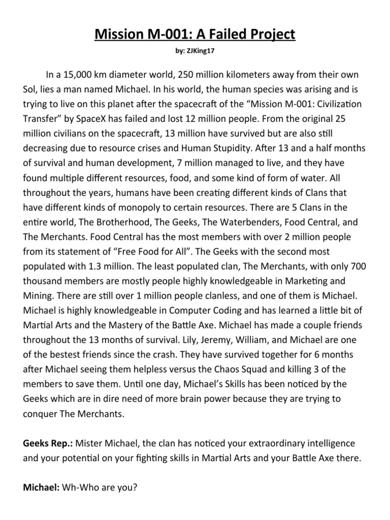 Mission M-001 A Failed Project | PDF