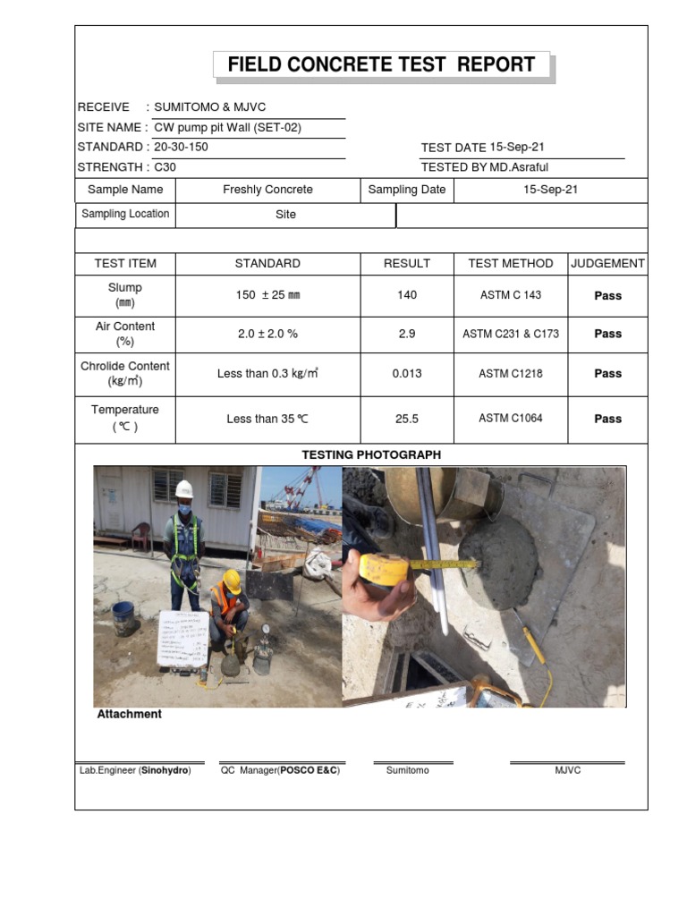 Field Concrete Test Report: Sampling Location | PDF