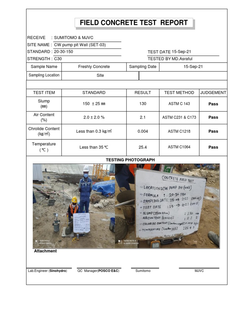 Field Concrete Test Report: Sampling Location | PDF