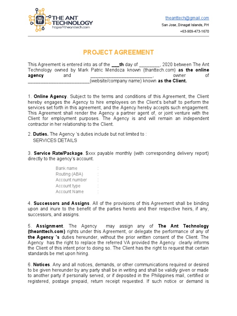 Project Agreement - TEMPLATE | Download Free PDF | Indemnity | Tort