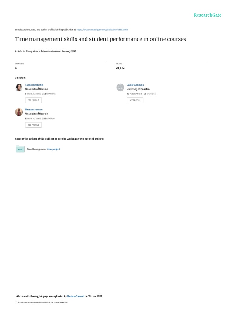 Time Management Skills and Student Performance in Online Courses | PDF ...