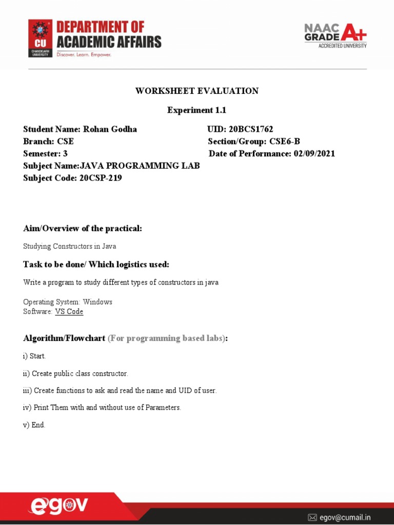 Constructors in Java Worksheet | PDF