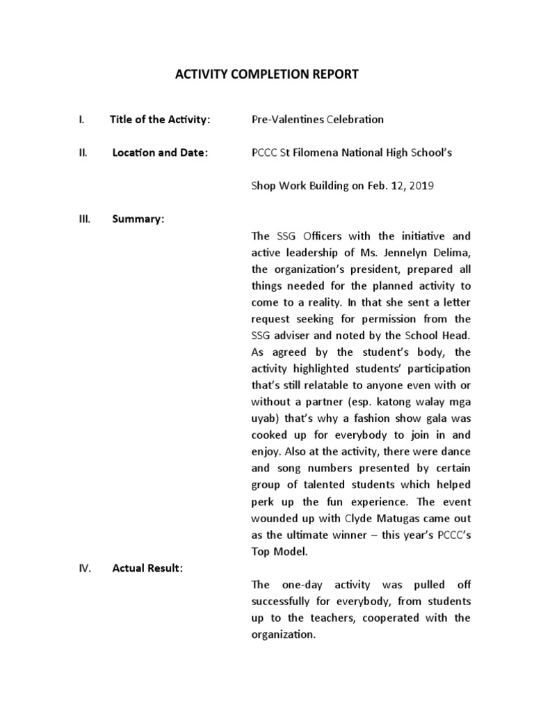 Activity Completion Report For Valentine Activity | PDF | Cognition
