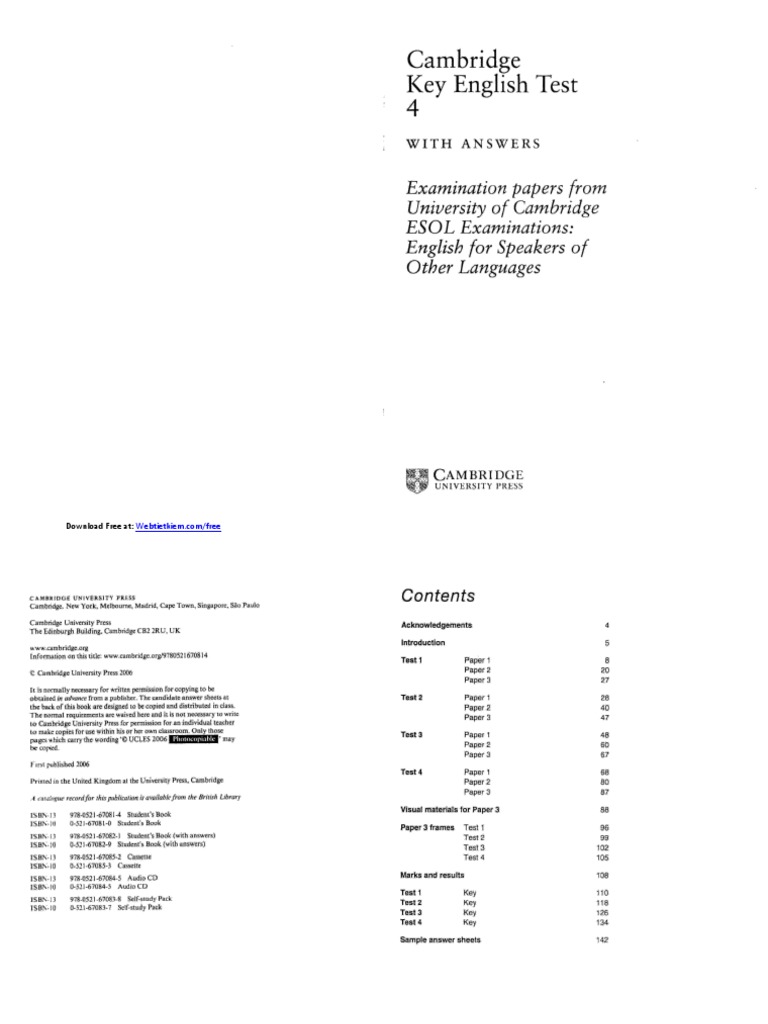 Cambridge KET 4 Book | PDF