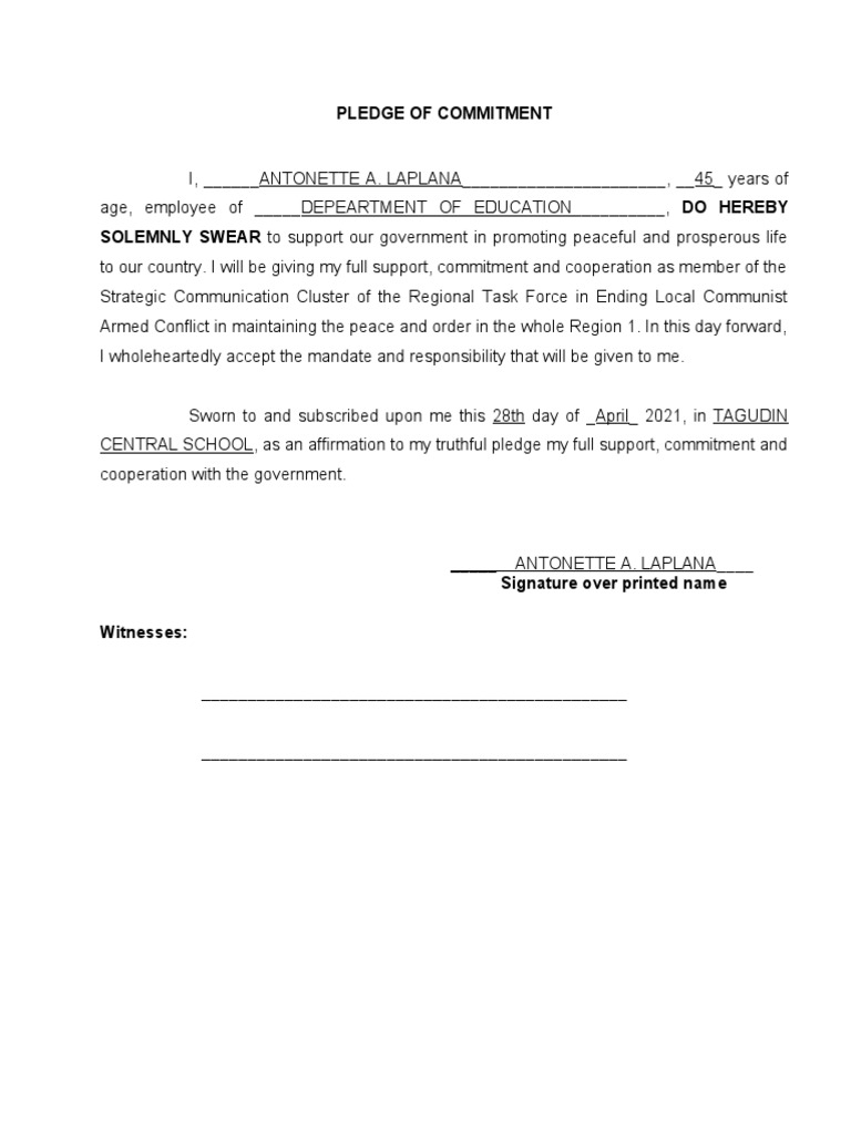 Government Employee Commitment Pledge | PDF