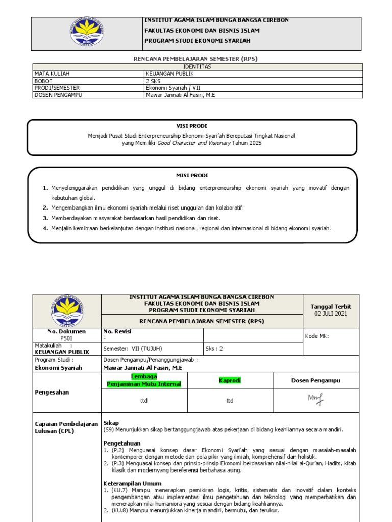 RPS Keuangan Publik-Smt 7 | PDF